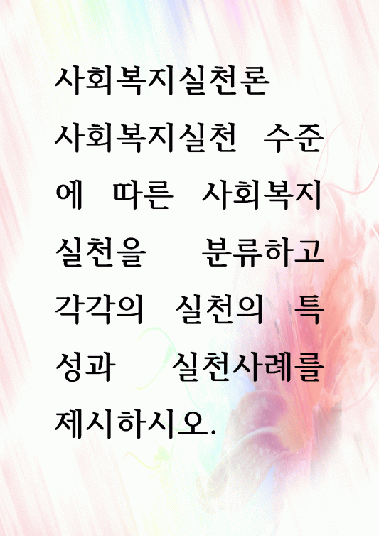 사회복지실천 수준에 따른 사회복지실천을 분류하고 각각의 실천의 특성과 실천사례