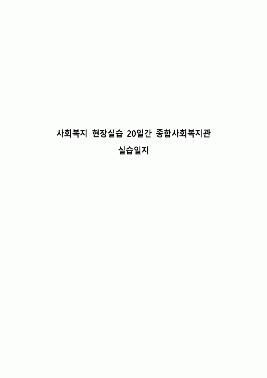사회복지 현장실습 20일간 종합사회복지관 실습일지