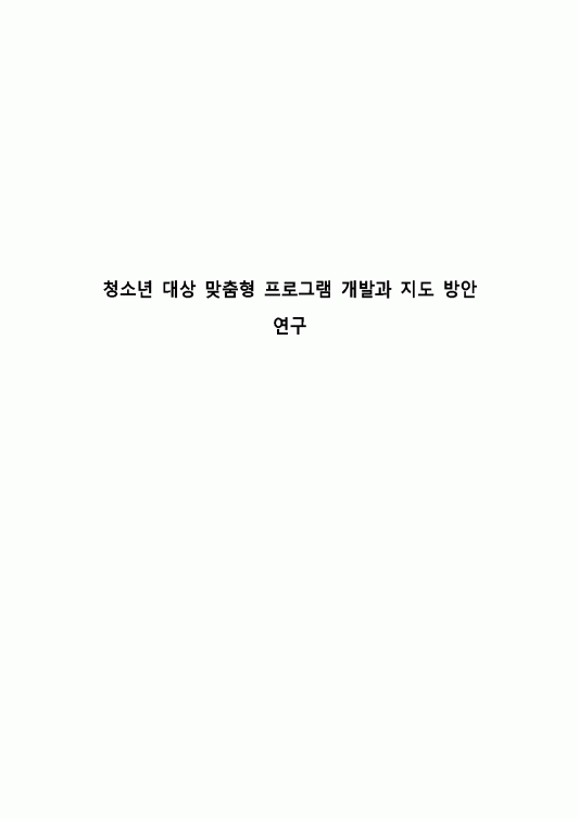 청소년 대상 맞춤형 프로그램 개발과 지도 방안 연구
