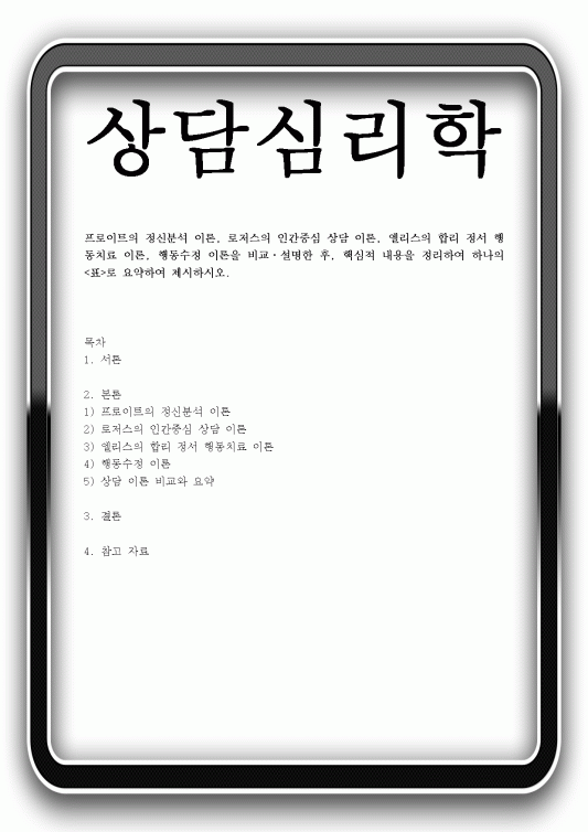 상담심리학 프로이트의 정신분석 이론, 로저스의 인간중심 상담 이론