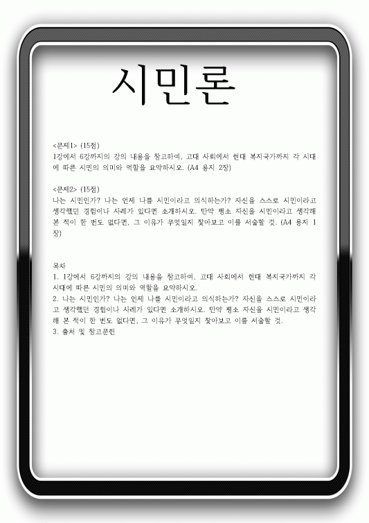 시민론 1강에서 6강까지의 강의 내용을 참고하여, 고대 사회에서 현대 복지국가