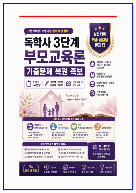 독학사 3단계 부모교육론 기출문제 복원 족보 (오픈카톡방 30명이상 실제 참여)