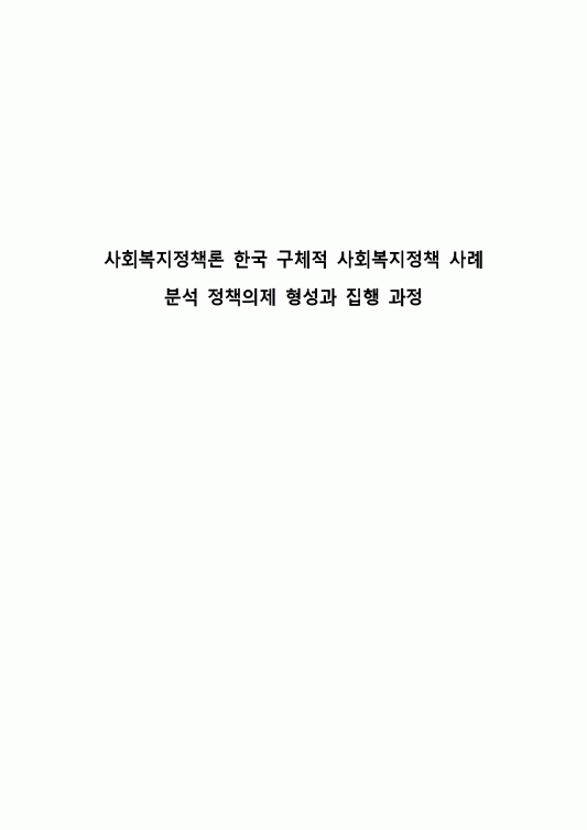 사회복지정책론 한국 구체적 사회복지정책 사례 분석 정책의제 형성과 집행 과정