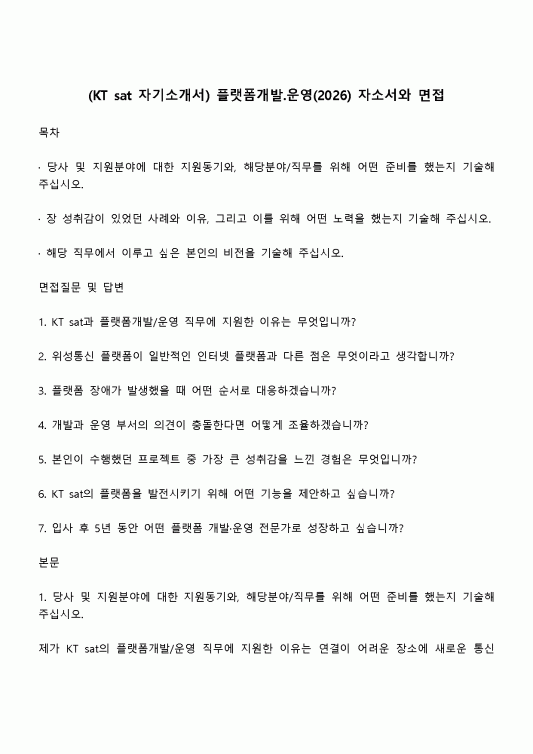 (KT sat 자기소개서) 플랫폼개발