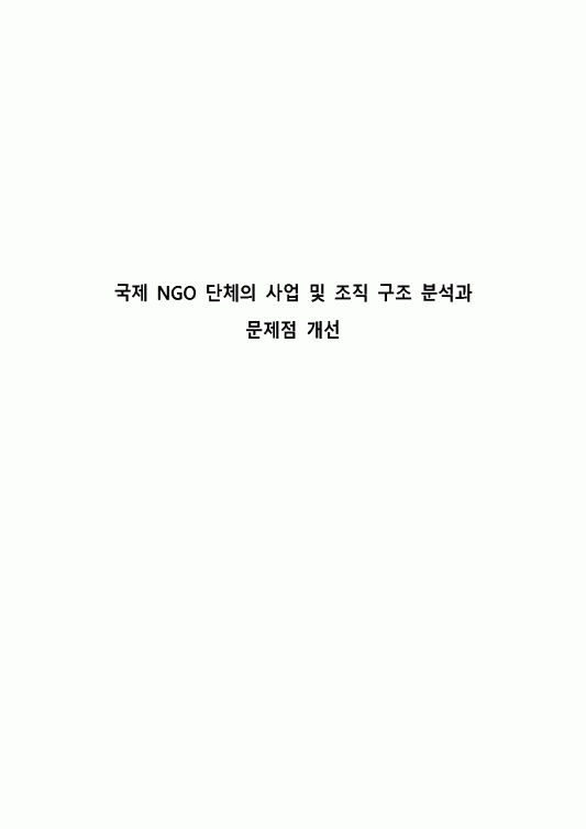 국제 NGO 단체의 사업 및 조직 구조 분석과 문제점 개선