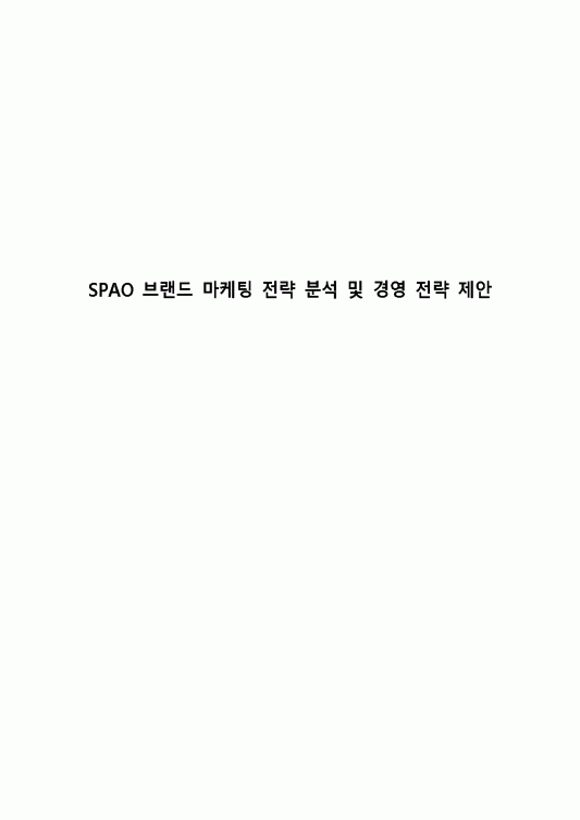 SPAO 브랜드 마케팅 전략 분석 및 경영 전략 제안