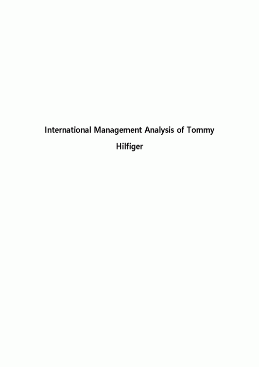 International Management Analysis of Tommy Hilfiger