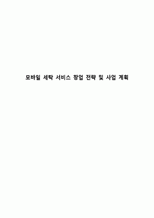 모바일 세탁 서비스 창업 전략 및 사업 계획