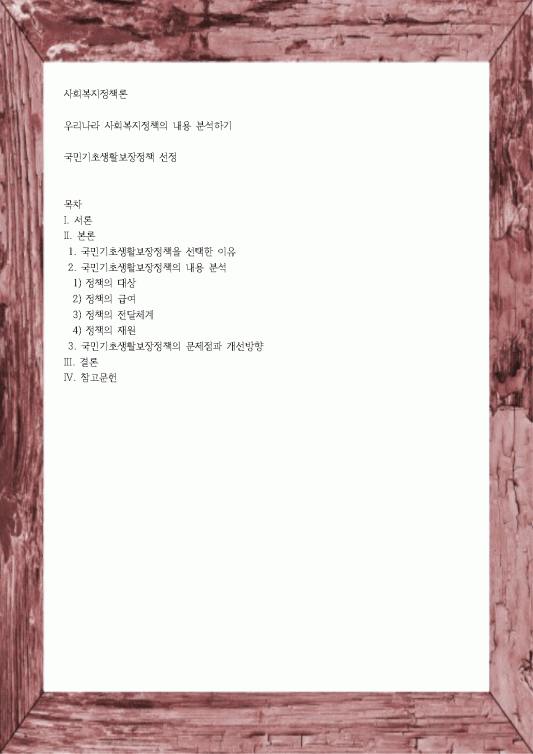 우리나라 사회복지정책의 내용 분석하기