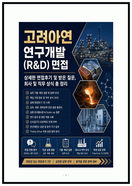 고려아연 연구개발(R&D) 상세한 면접후기 및 받은 질문, 회사 및 직무 상식 총 정리 [고려아연 연구개발 면접]