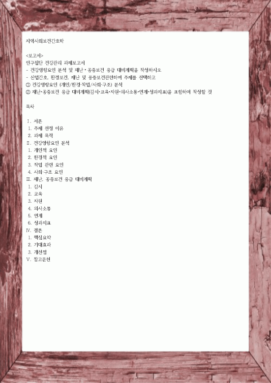 인구집단 건강관리 과제보고서