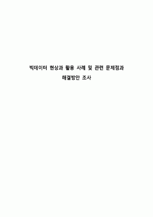 빅데이터 현상과 활용 사례 및 관련 문제점과 해결방안 조사