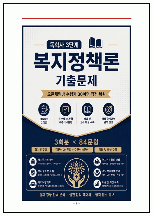 독학사 3단계 복지정책론 기출문제 (오픈채팅방 수험자 30여명 직접 복원) 상세해설 및 정답수록