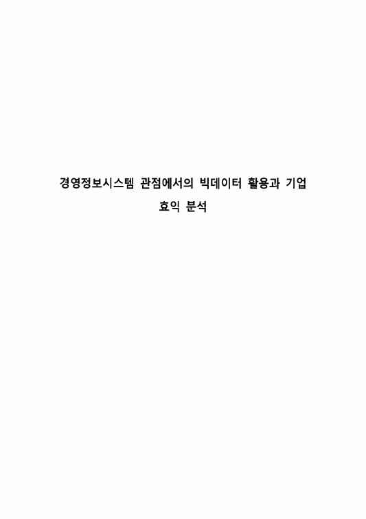 경영정보시스템 관점에서의 빅데이터 활용과 기업 효익 분석