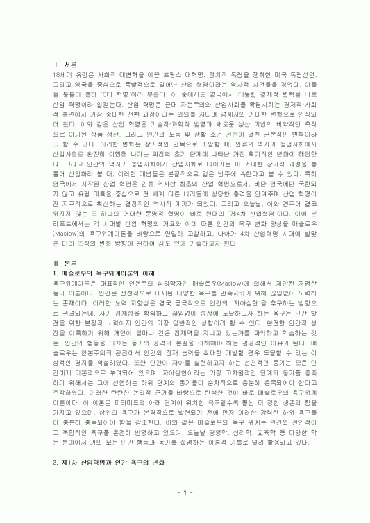 조직행동론-Maslow의 욕구 계층설과 산업 혁명