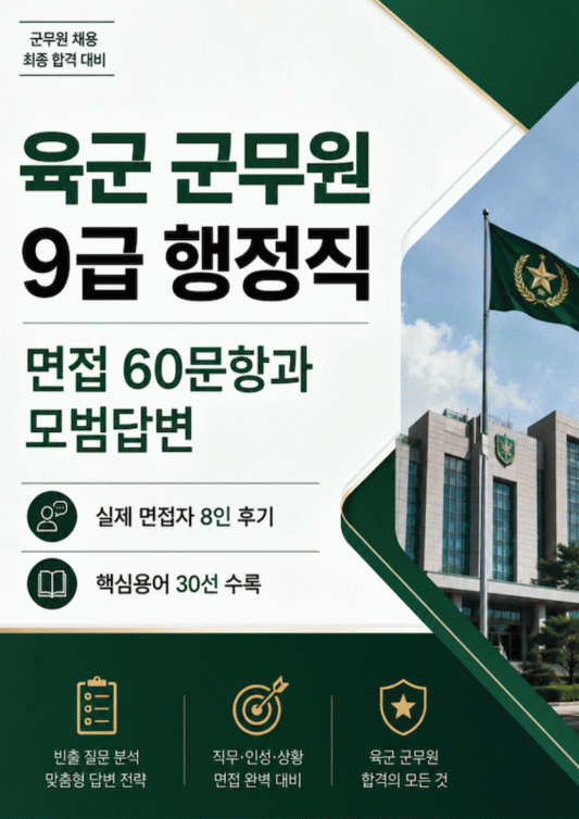 육군 군무원 9급 행정직 면접] 행정직 군무원 면접 완벽대비 자료집 (실제 면접자 8인의 후기 기반 육군 군무원 9급 행정직 면접 기출 60문항 및 실전 답변)