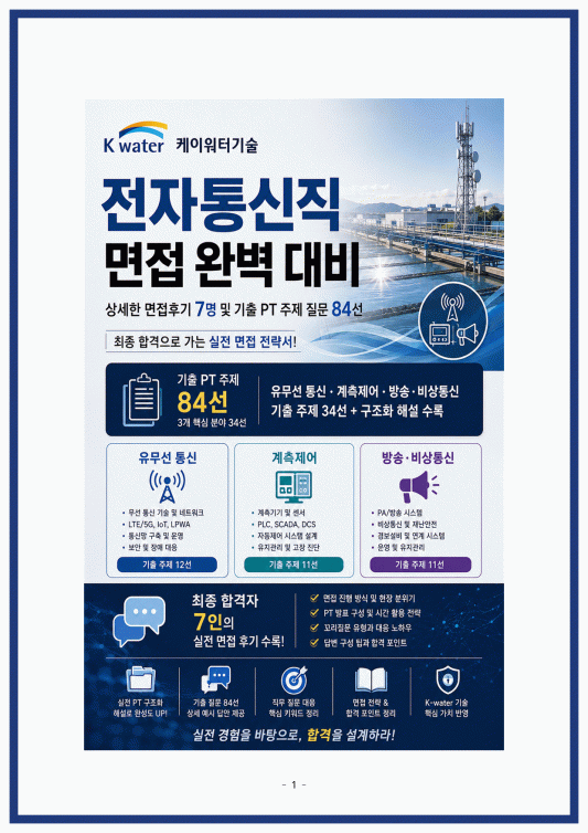 케이워터기술 전자통신직 상세한 면접후기 7명 및 기출 PT 주제 질문 84선 [케이이워터기술 전자통신 면접]