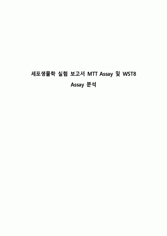 세포생물학 실험 보고서 MTT Assay 및 WST8 Assay 분석