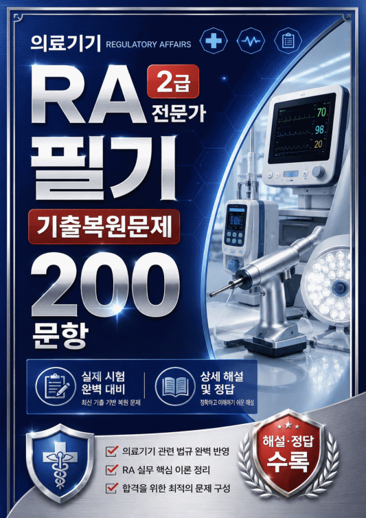 의료기기 RA 전문가 2급 필기 기출문제 200문항] 의료기기 RA 전문가 2급 필기시험 기출 복원 200문항과 필수 핵심 자료