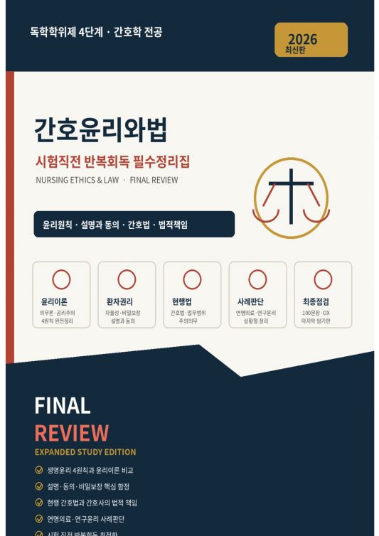 독학사4단계 간호윤리와법 시험직전 반복회독 필수정리집 검수보강본