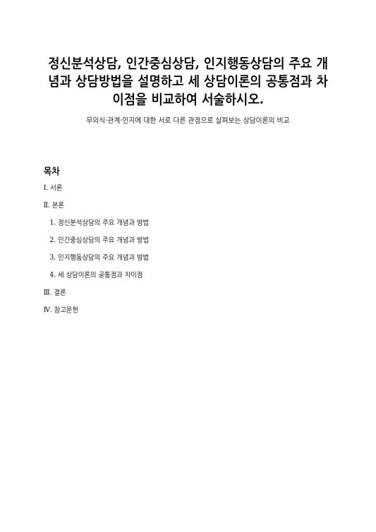 상담이론 정신분석 인간중심 인지행동