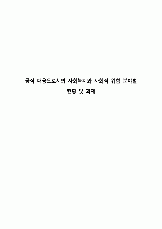 공적 대응으로서의 사회복지와 사회적 위험 분야별 현황 및 과제