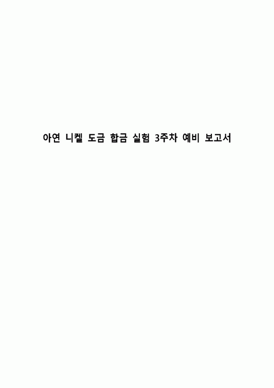 아연 니켈 도금 합금 실험 3주차 예비 보고서