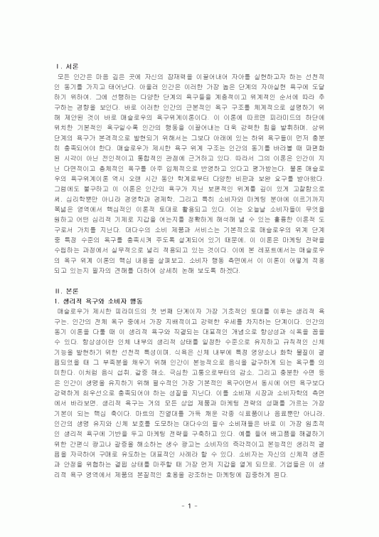 소비자심리학-매슬로우의 욕구위계에 대해서 정리하고 소비자 측면에서의 욕구위계에 관한 견해를 제시하세요