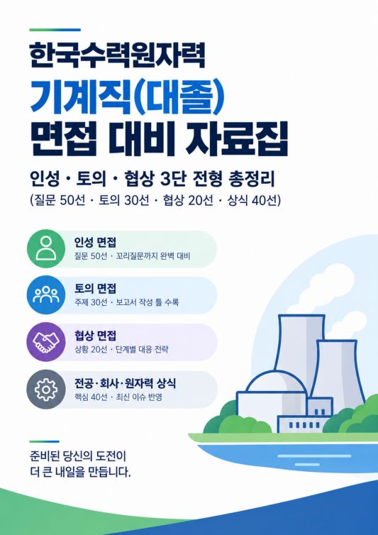 2026 한국수력원자력 기계직(대졸) 면접후기 기반 (질문 50선,토의 30선,협상 20선,상식 40선) All In One 가이드북