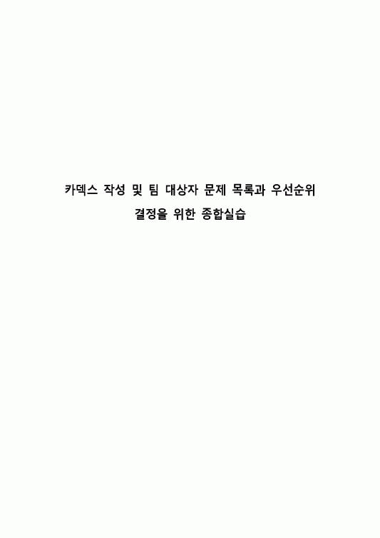 카덱스 작성 및 팀 대상자 문제 목록과 우선순위 결정을 위한 종합실습