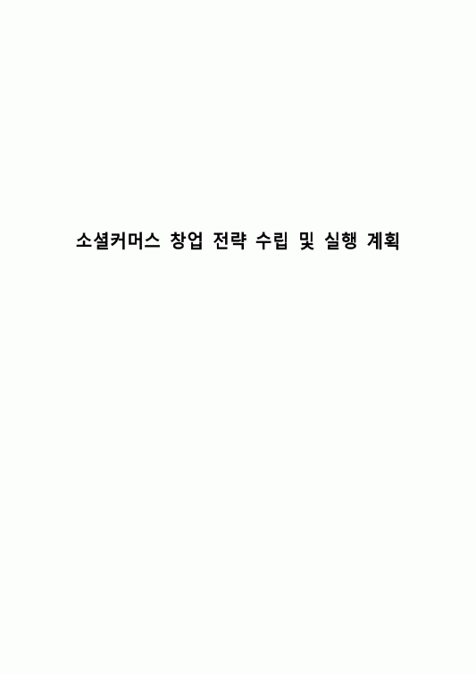 소셜커머스 창업 전략 수립 및 실행 계획