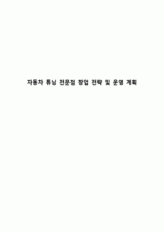 자동차 튜닝 전문점 창업 전략 및 운영 계획