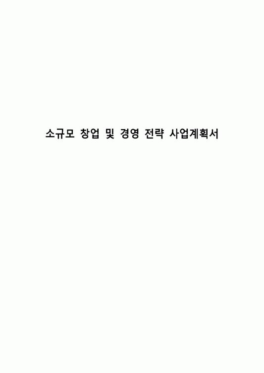 소규모 창업 및 경영 전략 사업계획서