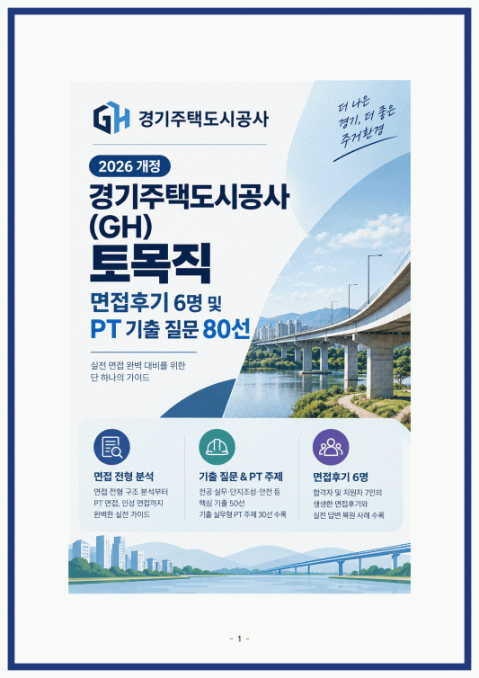[2026 개정] 경기주택도시공사(GH) 토목직 면접후기 6명 및 PT 기출 질문 80선