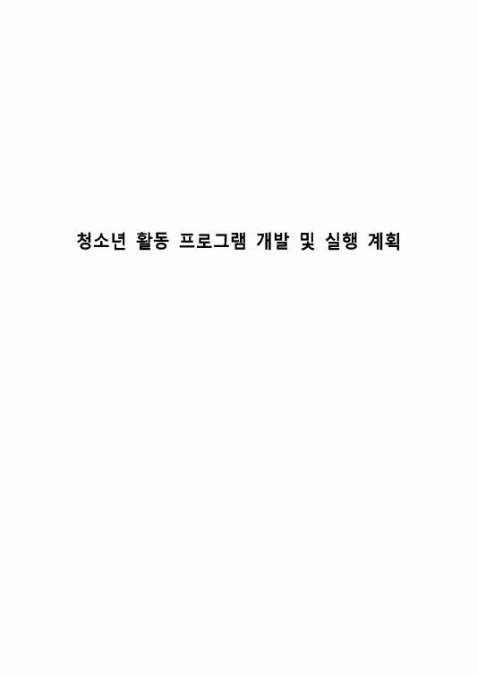청소년 활동 프로그램 개발 및 실행 계획