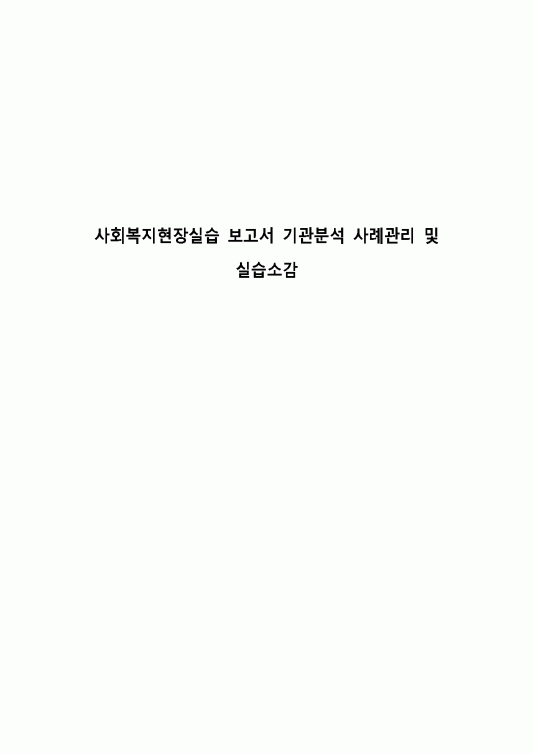사회복지현장실습 보고서 기관분석 사례관리 및 실습소감