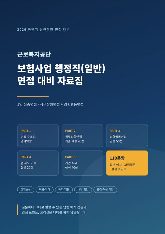 [2026 근로복지공단 보험사업 행정직 면접후기] 직무상황면접 40선 경험행동면접 50선 법제도 20선 상식 40선