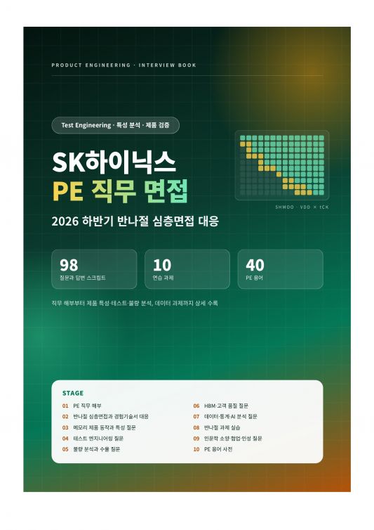 2026 SK하이닉스 PE(Product Engineering) 직무분석 - 반나절 심층면접 대응, 답변 스크립트 98선, 과제 연습 10선, PE 용어 40선 [상반기 후기 반영]