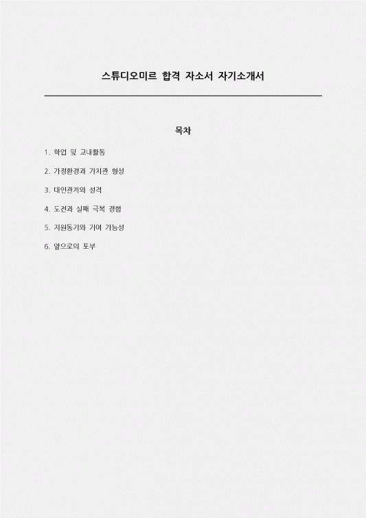 스튜디오미르 합격 자소서 자기소개서