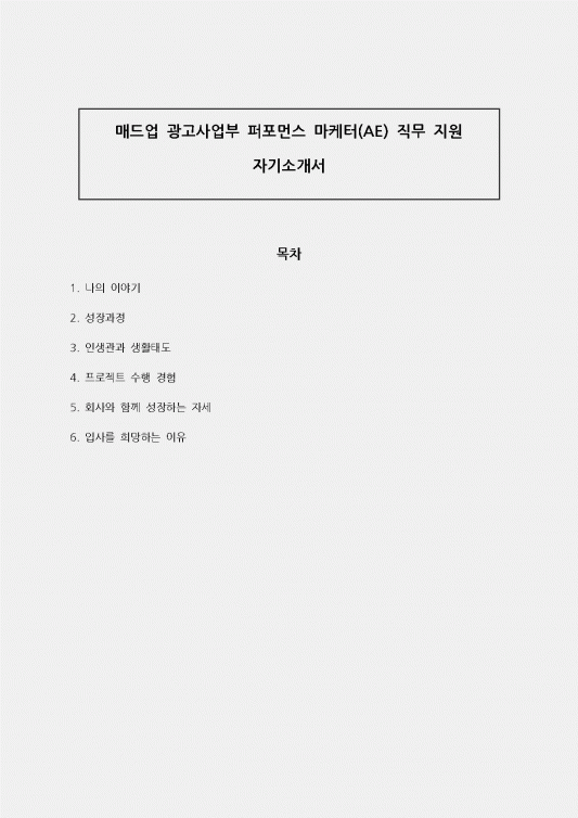매드업 광고사업부 퍼포먼스 마케터(AE) 직무 지원 자기소개서