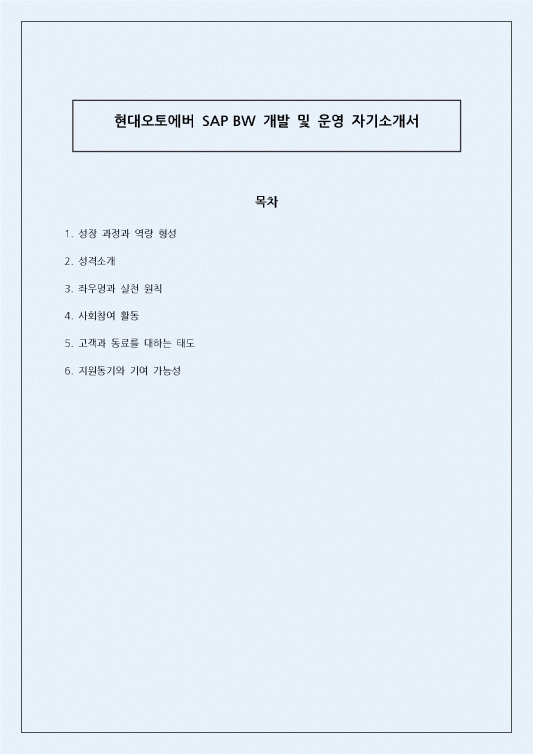 현대오토에버 SAP BW 개발 및 운영 자기소개서