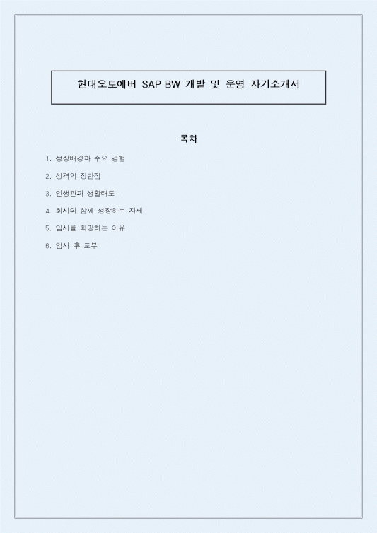 현대오토에버 SAP BW 개발 및 운영 자기소개서