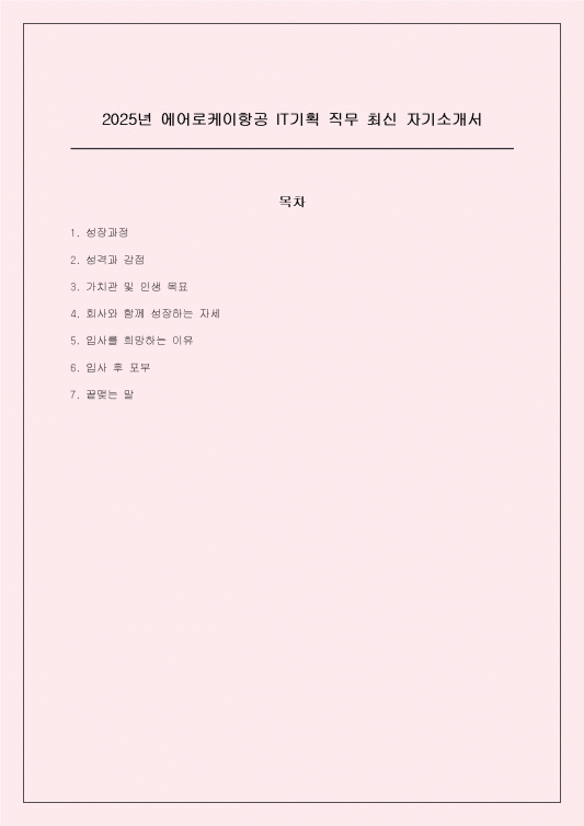 2025년 에어로케이항공 IT기획 직무 최신 자기소개서