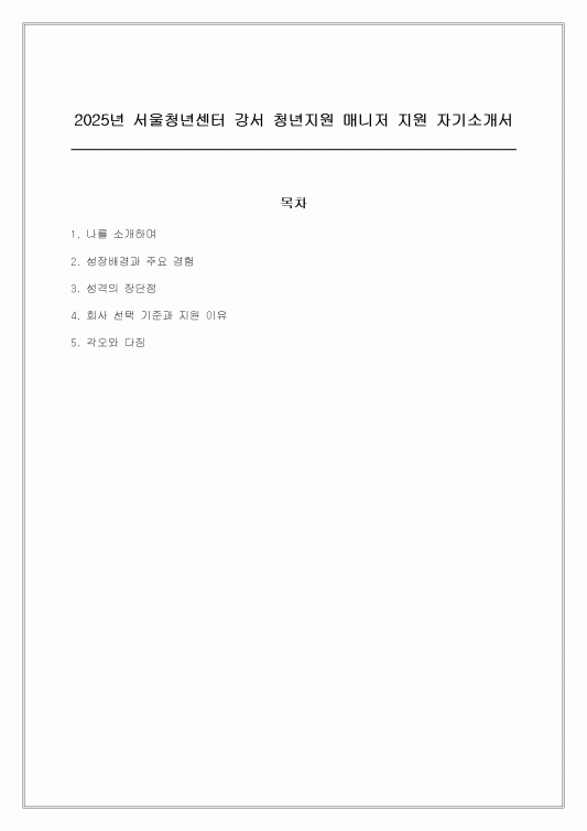 2025년 서울청년센터 강서 청년지원 매니저 지원 자기소개서