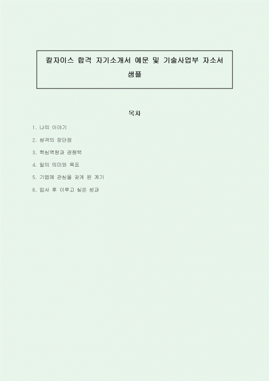 칼자이스 합격 자기소개서 예문 및 기술사업부 자소서 샘플
