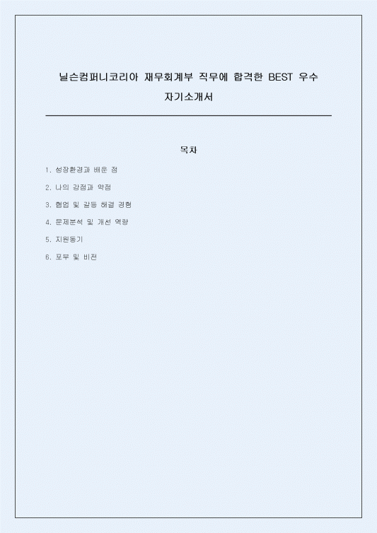 닐슨컴퍼니코리아 재무회계부 직무에 합격한 BEST 우수 자기소개서
