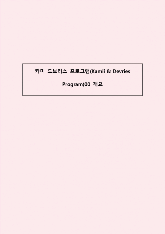 카미 드브리스 프로그램(Kamii & Devries Program)00 개요