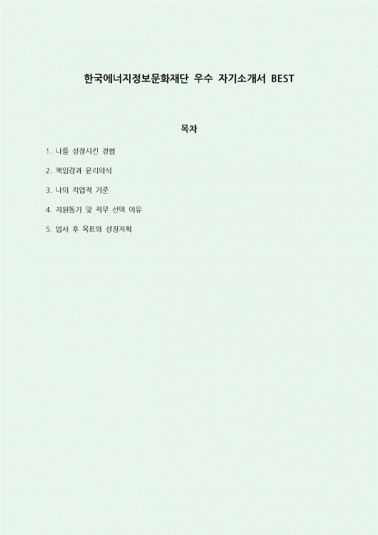 한국에너지정보문화재단 우수 자기소개서 BEST