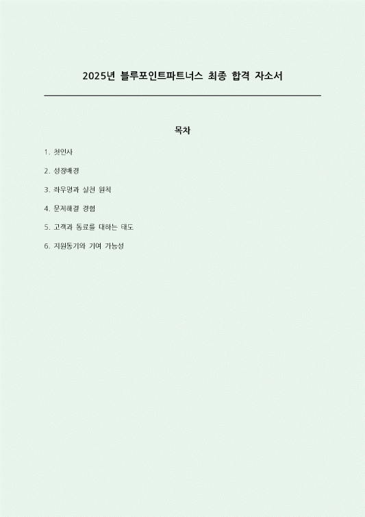2025년 블루포인트파트너스 최종 합격 자소서