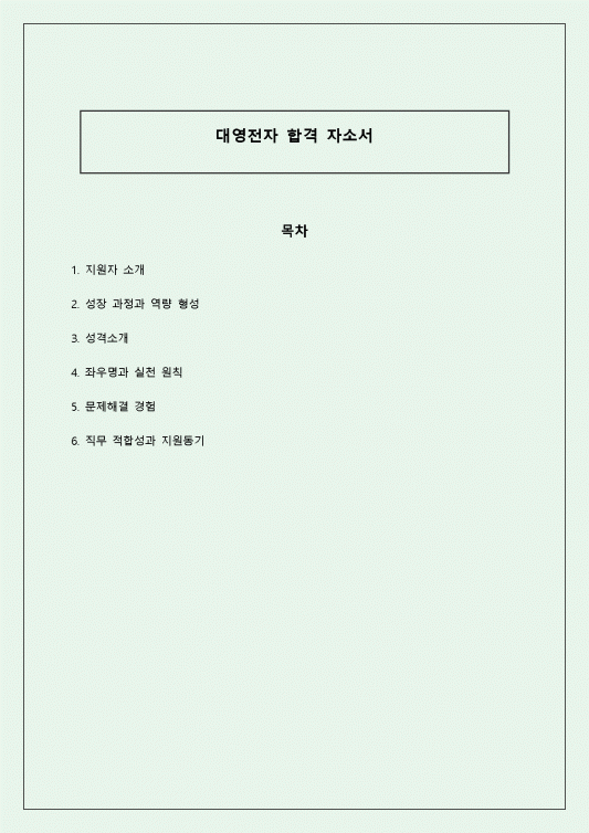 대영전자 합격 자소서